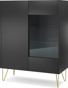 PSK Vitrínová skříň HOPE, Černá/Marmur Black Royal 97 cm