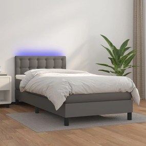 vidaXL Box spring postel s matrací a LED 100x200 cm umělá kůže [3134207] Barva: Šedá
