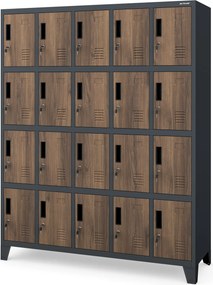 Skříň s 20 uzamykatelnými boxy, antracit/ořech, 1360x1720x450 mm: ROBERT Eco Design