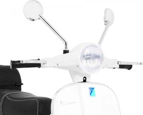 Ramiz Elektrický skútr Vespa pro děti bílý + pomocná kolečka + audio + ekokůže + EVA + plynulý start
