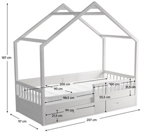 Kondela Montessori postel, 90x200, bílá, masiv, BIANKA