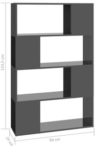 vidaXL Knihovna / dělicí stěna šedá vysoký lesk 80 x 24 x 124,5 cm