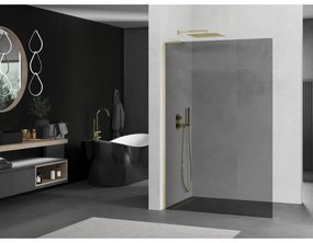 Mexen Kioto L, sprchová zástěna Walk-In 100 x 200 cm, 8mm šedé sklo, zlatý matný profil, 800-100-103-55-40