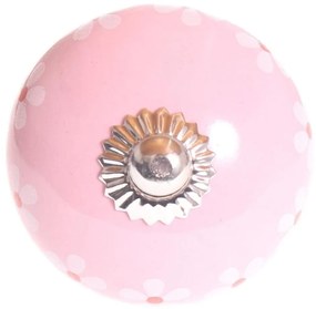 La finesse Porcelánová úchytka Flower Pink Silver, růžová barva, kov, porcelán 50 mm