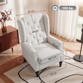 Křeslo HOMCOM s křídly a prošíváním, vysokým opěradlem, potažené lounge křeslo s zaoblenými opěrkami, dřevěné nohy, pro ložnici a obývací pokoj, do 1…