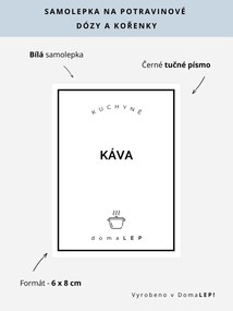KÁVA – bílá samolepka na dózu, tučné písmo, 6 × 8 cm | DomaLEP