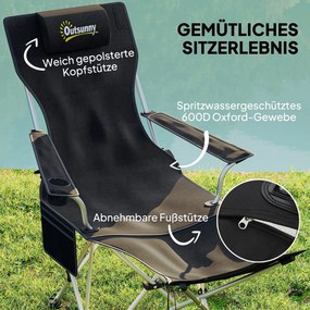 Outsunny Sada 2 skládacích campingových židlí s odnímatelným podnožníkem, držákem na nápoje, opěrkou hlavy, zahradní židle, nosnost 120 kg, lehátko p…