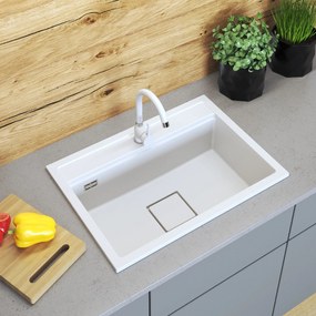 Gamma Quadro 7050, 1-komorový granitový dřez 700x500x220 mm, bílá, GMA-ZLE000236