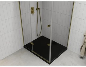 Mexen Roma sprchový kout s otočnými dveřmi 120 x 90 cm, Průhledné, Zlatá + sprchová vanička Flat, Černá - 854-120-090-50-00-4070