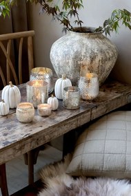 Bílá antik dekorace dýně Pumpkin gold - Ø 5*7 cm