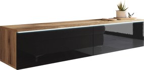 XXXLutz Nízka komoda s LED, dub wotan, vysoce lesklá černá, 140/30/33 cm P & B - Online Only TV příslušenství - 002778000602