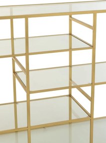 Zlatý antik kovový regál se skleněnými policemi Doree gold - 120*40*91 cm