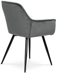 AUTRONIC Jídelní židle, potah šedá sametová látka, kovová 4nohá podnož, černý lak