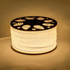 Easy Fix LED Neon hadice venkovní, 50 m, D-TYP jednostranný, teple bílá, 3000 diod, bílý kabel, IP44, cívka