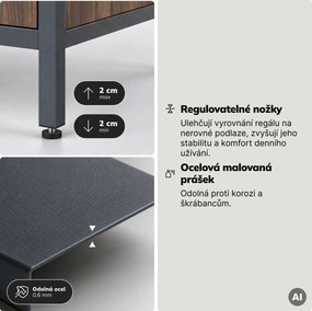 Regál se zásuvkami do kanceláře, na šanony a dokumenty, otevřené police, kovový, antracitový/ořech, 800x2200x400 mm: ARIEL Eco Design