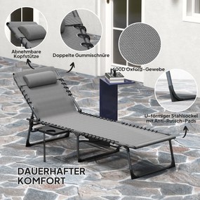 Skládací zahradní lehátko s polštářem pod hlavu, lehátko s 5 polohami nastavitelného opěradla do 120 kg