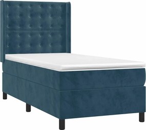 Box spring postel s matrací a LED tmavě modrá 90x200 cm samet 3139785