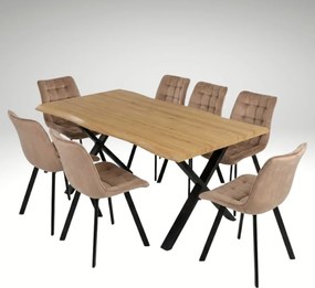 Vikio Jídelní set pro 8 osob 180x90 cm soft dub noha X béžová židle VJS238-8BE-S