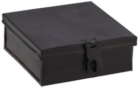 Černý antik kovový úložný box/ krabička Amber Doos - 12*12*5 cm