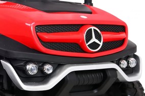 Ramiz Mercedes Benz Unimog elektrické autíčko pro děti červené + pohon 4x4 + dálkové ovládání + nosič zavazadel + pomalý start + MP3 + LED