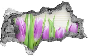 Wallmuralia Samolepící díra nálepka Fialové tulipány 95x73 cm
