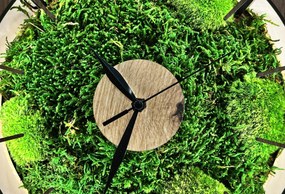 Li-Go "Mechové kopečky" světelné hodiny 12V/230V 31 cm varianta napájení svítidla: 230V pro vývod ze stěny (s přívodním kabelem), Provedení rámu, povrchu: dub světlý