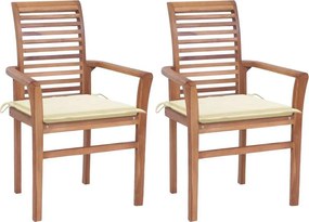 vidaXL Jídelní židle 2 ks podušky masivní teak [3062598] Barva: krémová