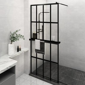 Zástěna do průchozí sprchy s policí černá 90x195 cm ESG/hliník,  3185455