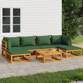 vidaXL 7dílná zahradní sedací souprava podušky masivní dřevo [3155297] Barva polštáře: Zelená