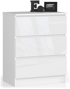 Komoda Kuba 60 cm - 3 šuplíky bílá lesk