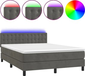 Box spring postel s matrací a LED tmavě šedá 140x190 cm samet 3134640