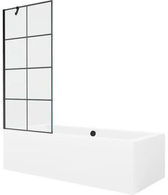 Mexen Cube obdélníková vana 180 x 80 cm s opláštěním a skládací zástěnou 80 cm, černý vzor - 550518080X9508007077