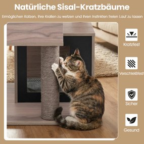 Costway Moderní škrabadlo pro domácí kočky 94 cm patrová dřevěná věž