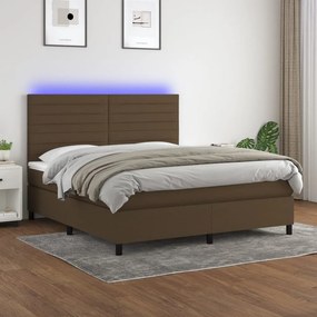 Box spring postel s matrací a LED tmavě hnědá 180x200 cm textil 3134976