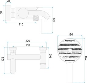 Nástěnná vanová baterie REA FOSTER, zlatá kartáčovaná