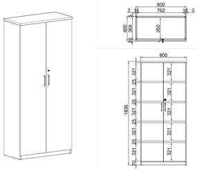 Kancelářská skříň ARRISTO LUX, 800 x 400 x 1836 mm, bříza