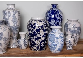 Keramická váza v čínském stylu s modrým dekorem s ptáčkem Jeltje I – 14x23 cm