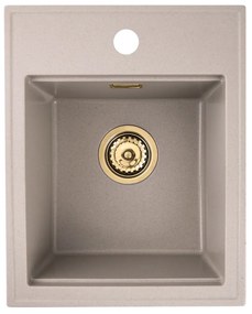 Sink Quality Ferrum New 4050, 1-komorový granitový dřez 400x500x185 mm + zlatý sifon, béžová, SKQ-FER.4050.B.XG