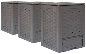 Zahradní kompostéry 3 ks hnědé 60x60x83 cm 900 l plast ratan 278918