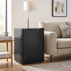 HOMCOM malá lednička 72,5 l s mrazákem, nastavitelný termostat, výměnné dveře, 43 dB, černá