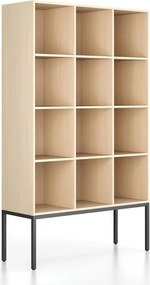 Regál FRAME, s černou podnoží, 1299 x 450 x 2185 mm, bříza