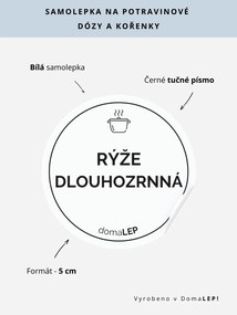 RÝŽE DLOUHOZRNNÁ – bílá samolepka na dózu, tučné písmo, 5 cm | DomaLEP