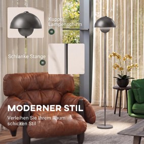 HOMCOM Stolní lampa, kulaté stínidlo, nožní spínač, dlouhý kabel, elegantní vzhled, kov, šedá