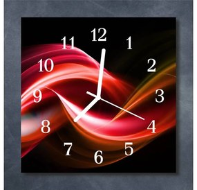 Nástěnné hodiny obrazové na skle - Abstrakt červený