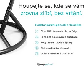 Černé závěsné křeslo KOKON bez stojanu, světle zelený polštář se vzorem