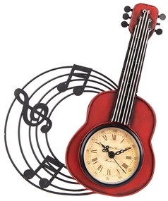 Nástěnné kovové hodiny červená kytara Guitar - 28*4*22 cm / 1*AA