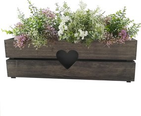 AMADEA Dřevěný obal na truhlík se srdcem tmavý, 52x21,5x17cm Český výrobek