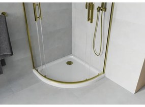 Mexen Rio půlkruhový sprchový kout 80 x 80 cm, Průhledné, Zlatá + sprchová vanička Flat, Bílá - 863-080-080-50-00-4110G