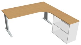Sestava stolu a skříně levá 180 cm - Hobis Flex FE 1800 H L Dekor stolové desky: buk, Barva nohou: Stříbrná