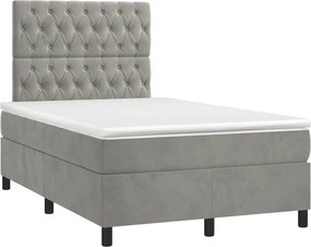 Box spring postel s matrací a LED světle šedá 120x190 cm samet 3270329
